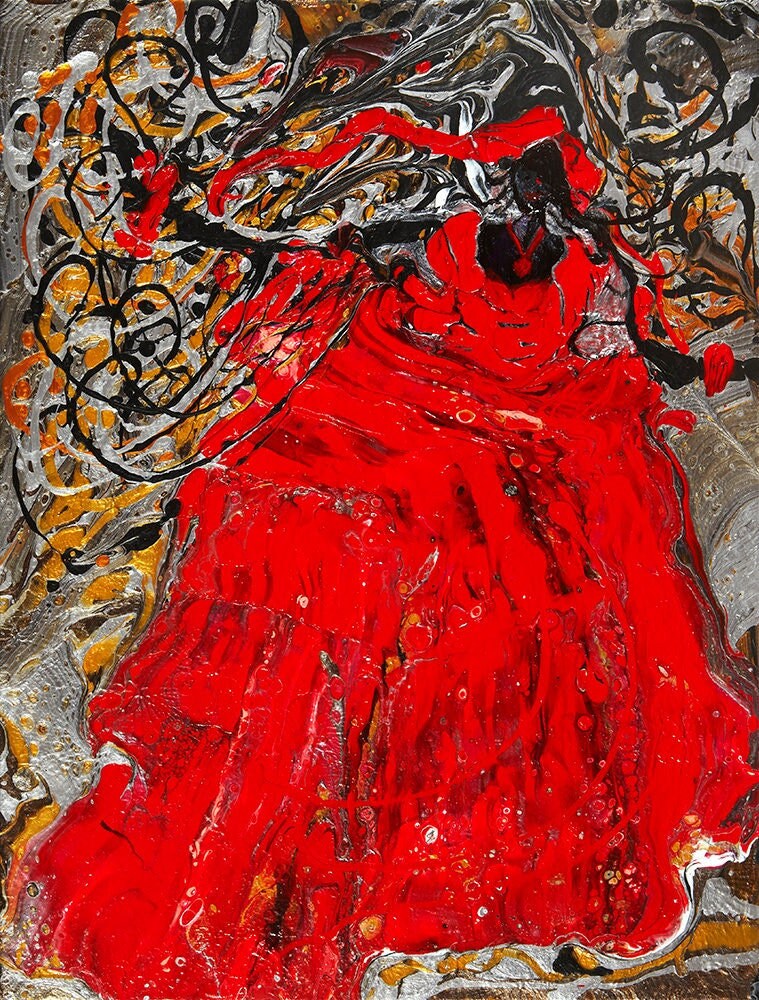 Contemporary Modern Abstract Art Lady in Red Dress Digital Download ...