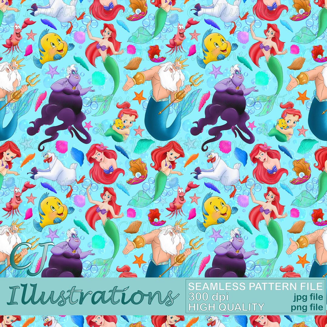Cute Little Mermaid Seamless Pattern PNG DIGITAL DOWNLOAD Commercial ...