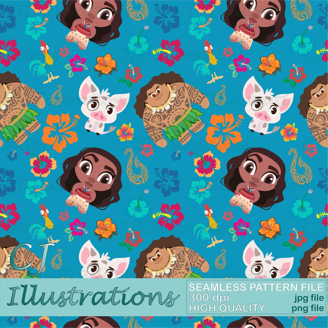 Cute Moana Maui Seamless Pattern DIGITAL DOWNLOAD Commercial Use ...