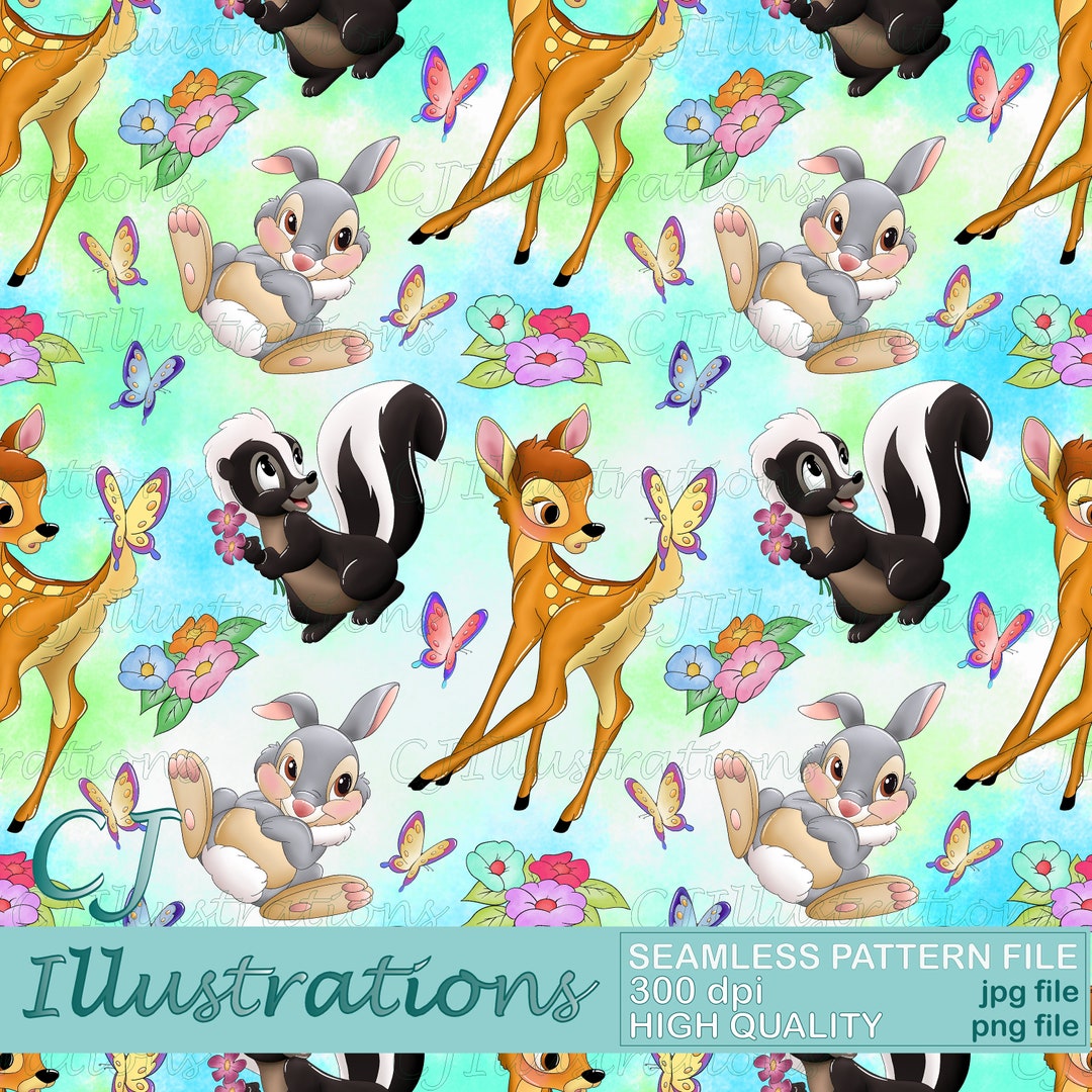 Cute Bambi Seamless Pattern DIGITAL DOWNLOAD Commercial Use Printable ...