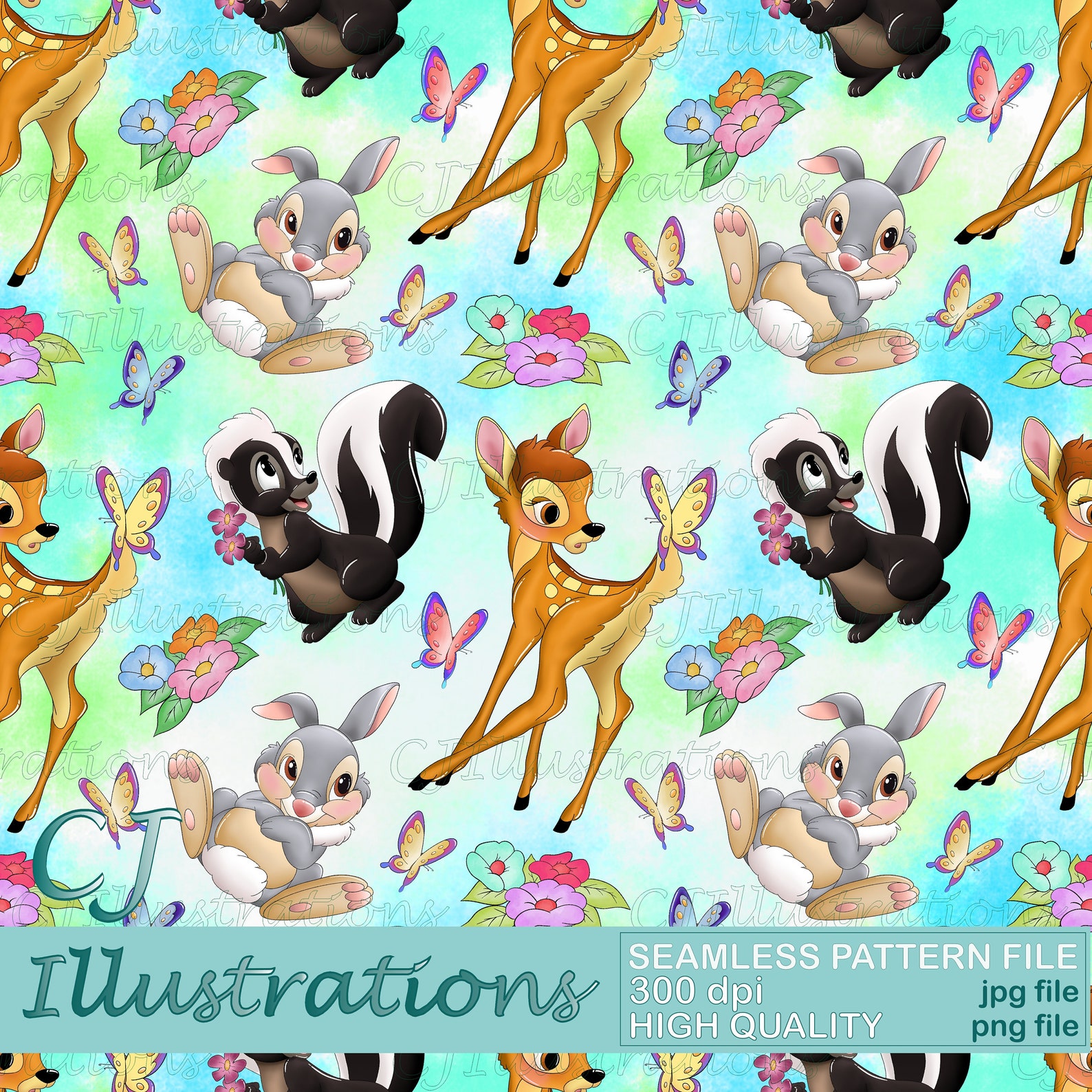 Cute Bambi Seamless Pattern DIGITAL DOWNLOAD Commercial Use - Etsy