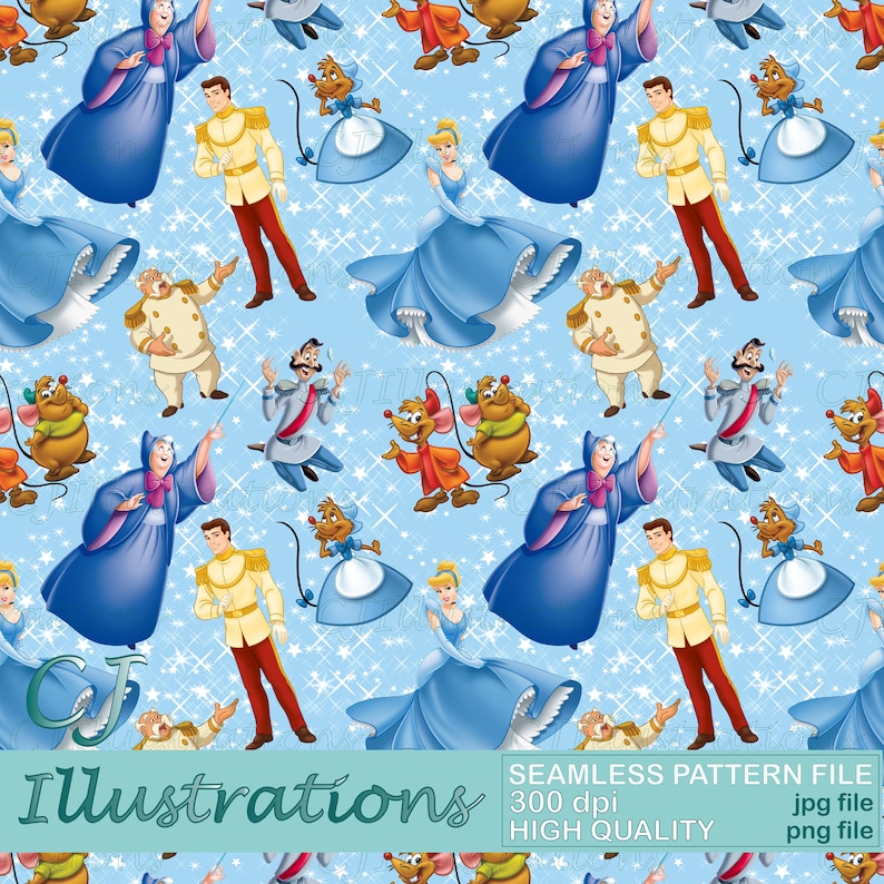 Cinderella Princess Seamless Pattern DIGITAL DOWNLOAD Commercial Use ...