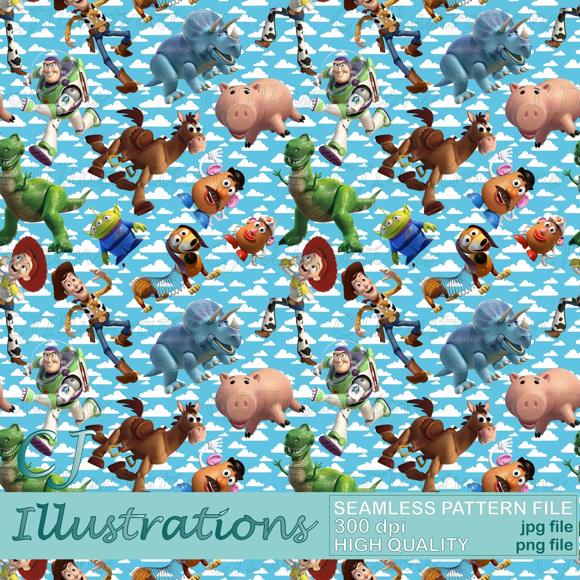 Toy Story Seamless Pattern DIGITAL DOWNLOAD Commercial Use Printable. Digital Paper Background ...