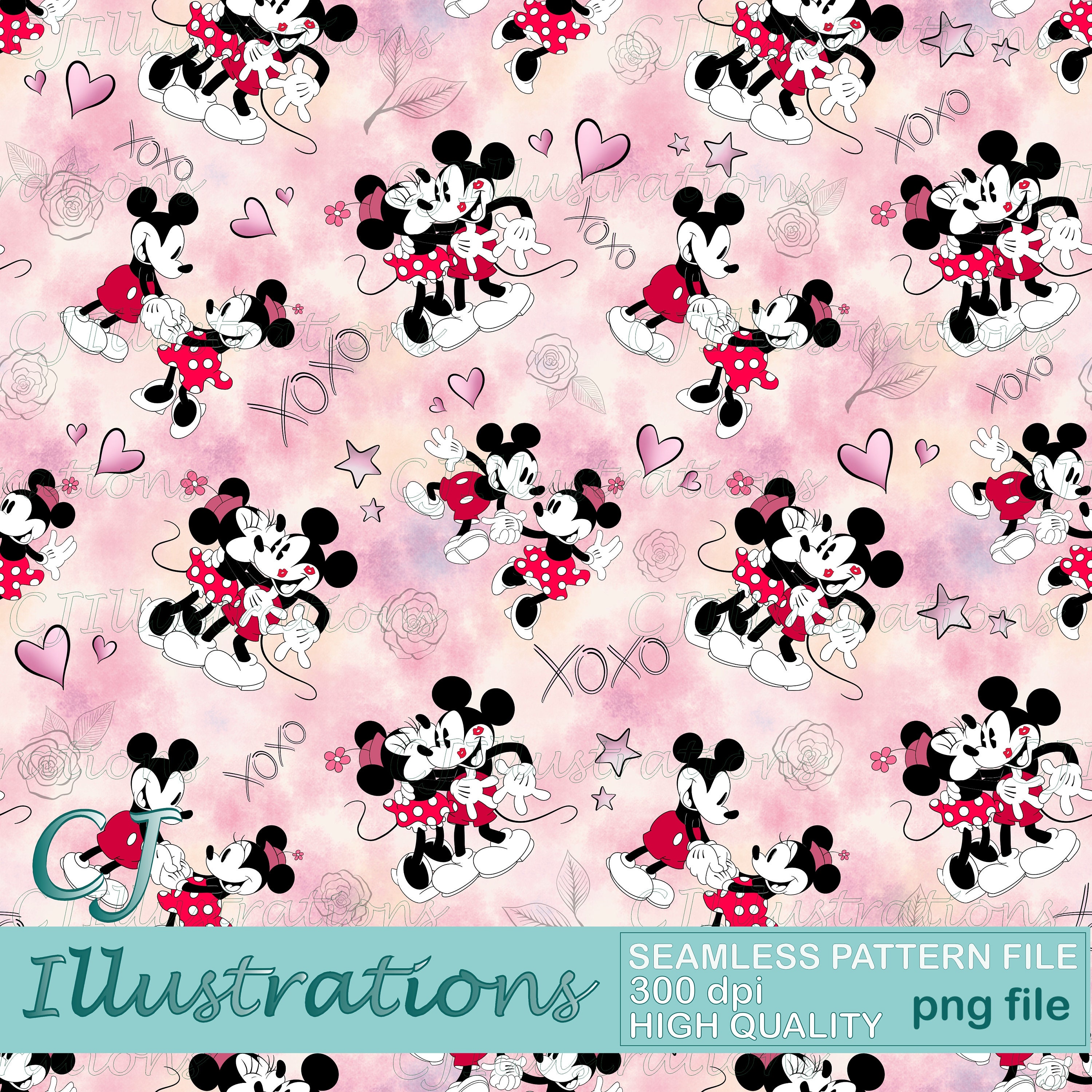 Vintage Mickey and Minnie PNG Seamless Pattern DIGITAL DOWNLOAD ...