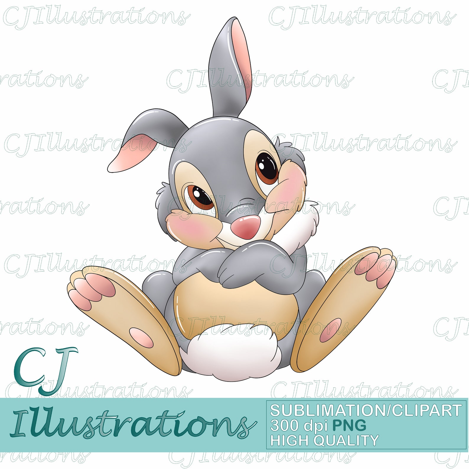 Cute Thumper Sketch Clipart Sublimation Design Digital Download PNG JPG ...