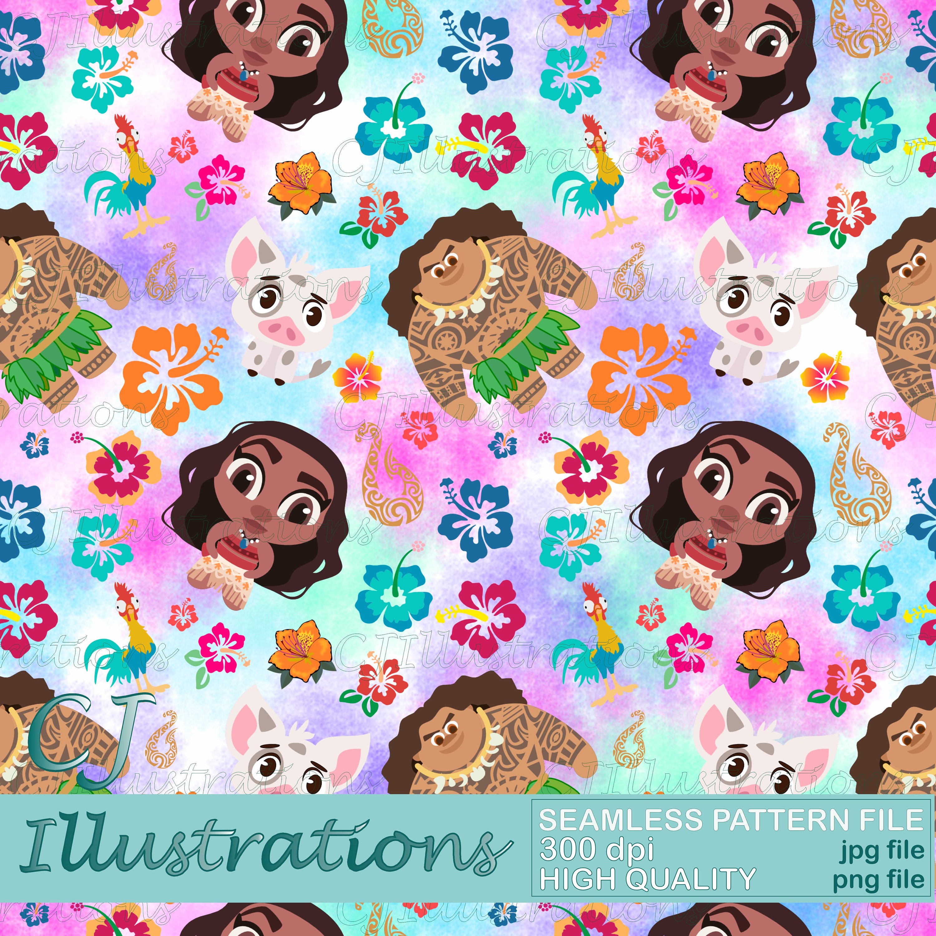 Cute Moana Maui Seamless Pattern DIGITAL DOWNLOAD Commercial - Etsy
