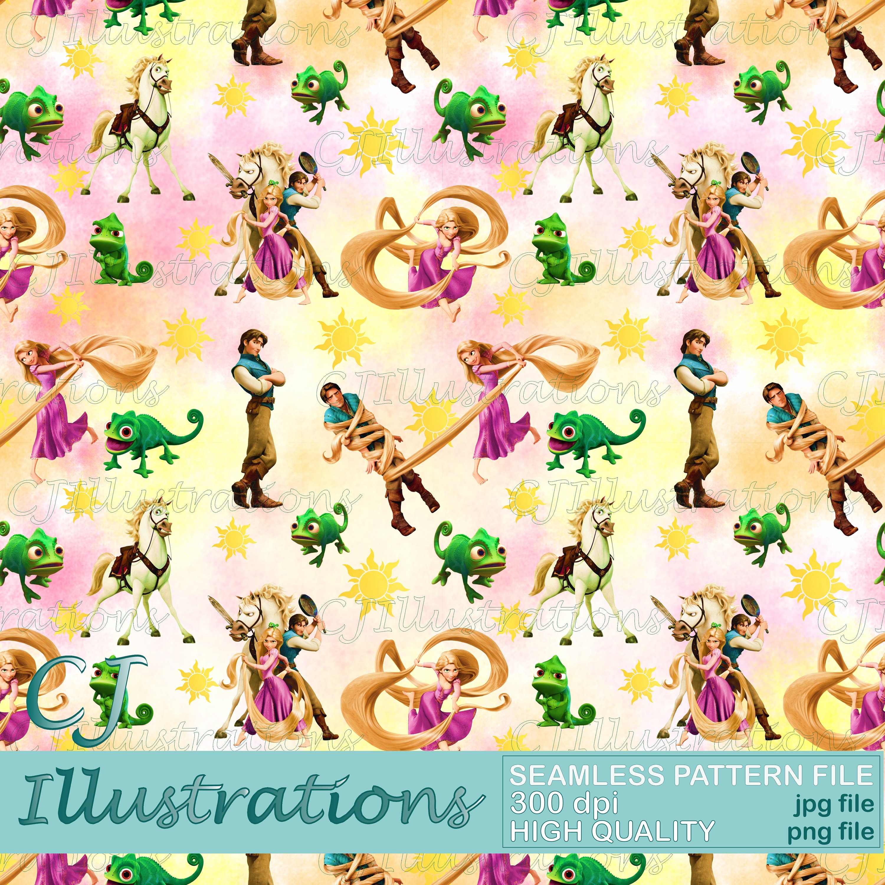 Rapunzel Princess Seamless Pattern DIGITAL DOWNLOAD Commercial Use Printable Digital Background ...
