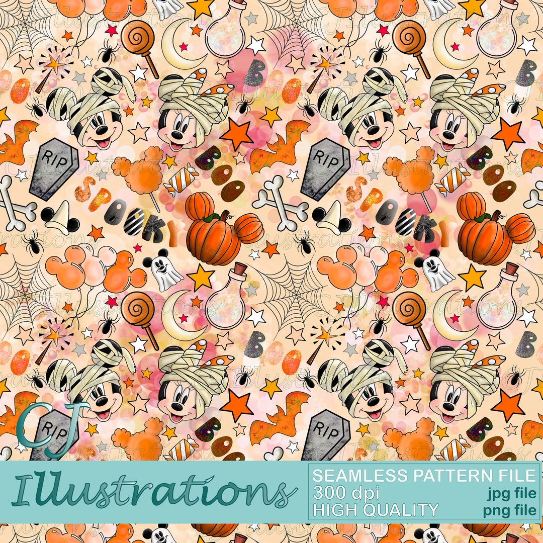 Halloween Pumpkin Mickey Minnie Seamless Pattern DIGITAL DOWNLOAD ...