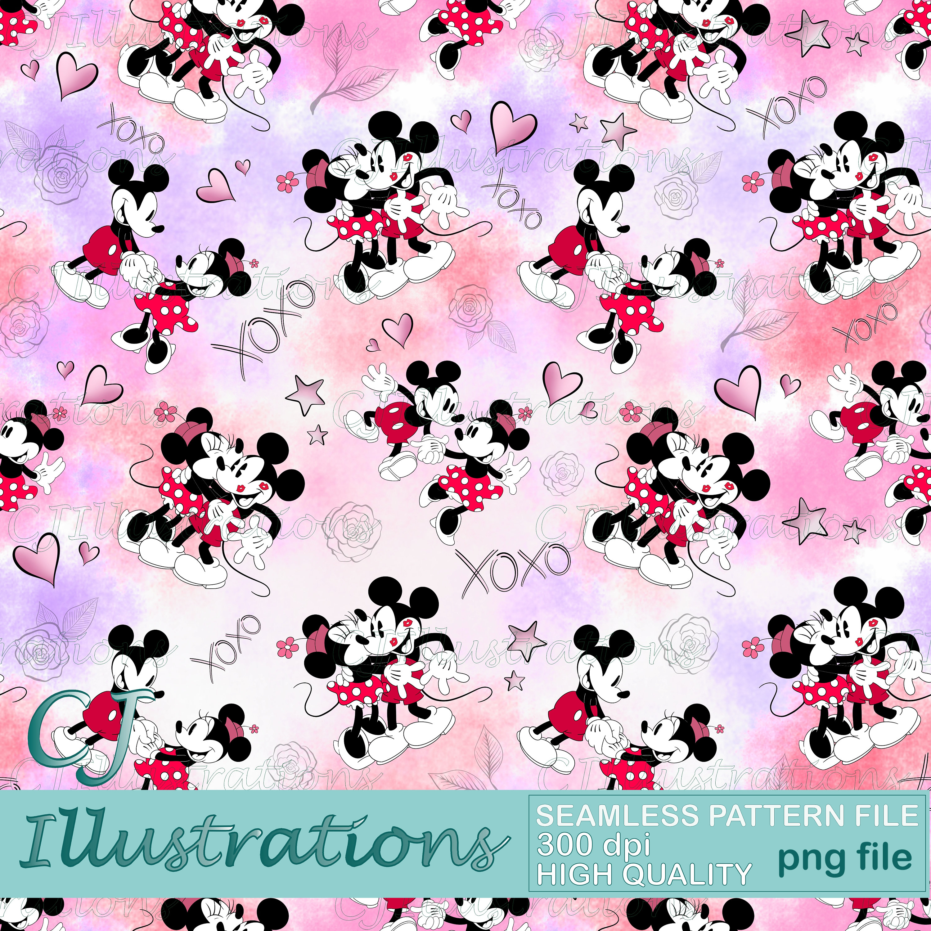 Vintage Mickey and Minnie PNG Seamless Pattern DIGITAL DOWNLOAD ...