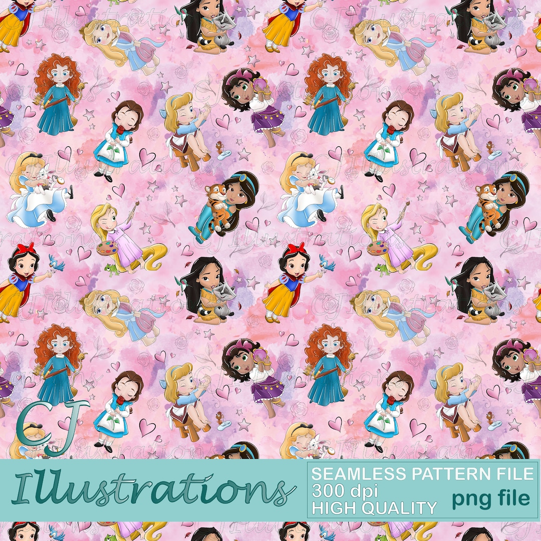 Cute Toddler Baby Princesses Seamless Pattern DIGITAL DOWNLOAD ...