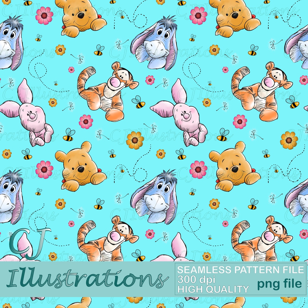 Sketch Winnie the Pooh Seamless Pattern DIGITAL DOWNLOAD Commercial ...