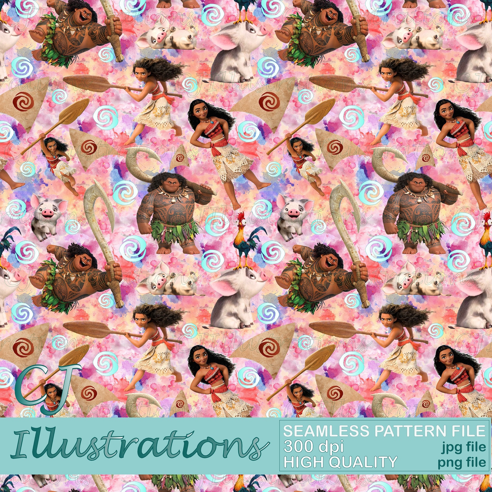 Cute Moana Maui Seamless Pattern DIGITAL DOWNLOAD Commercial Use ...