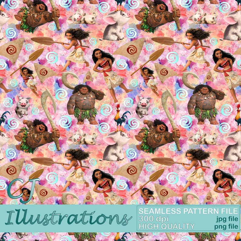 Cute Moana Maui Seamless Pattern DIGITAL DOWNLOAD Commercial Use ...