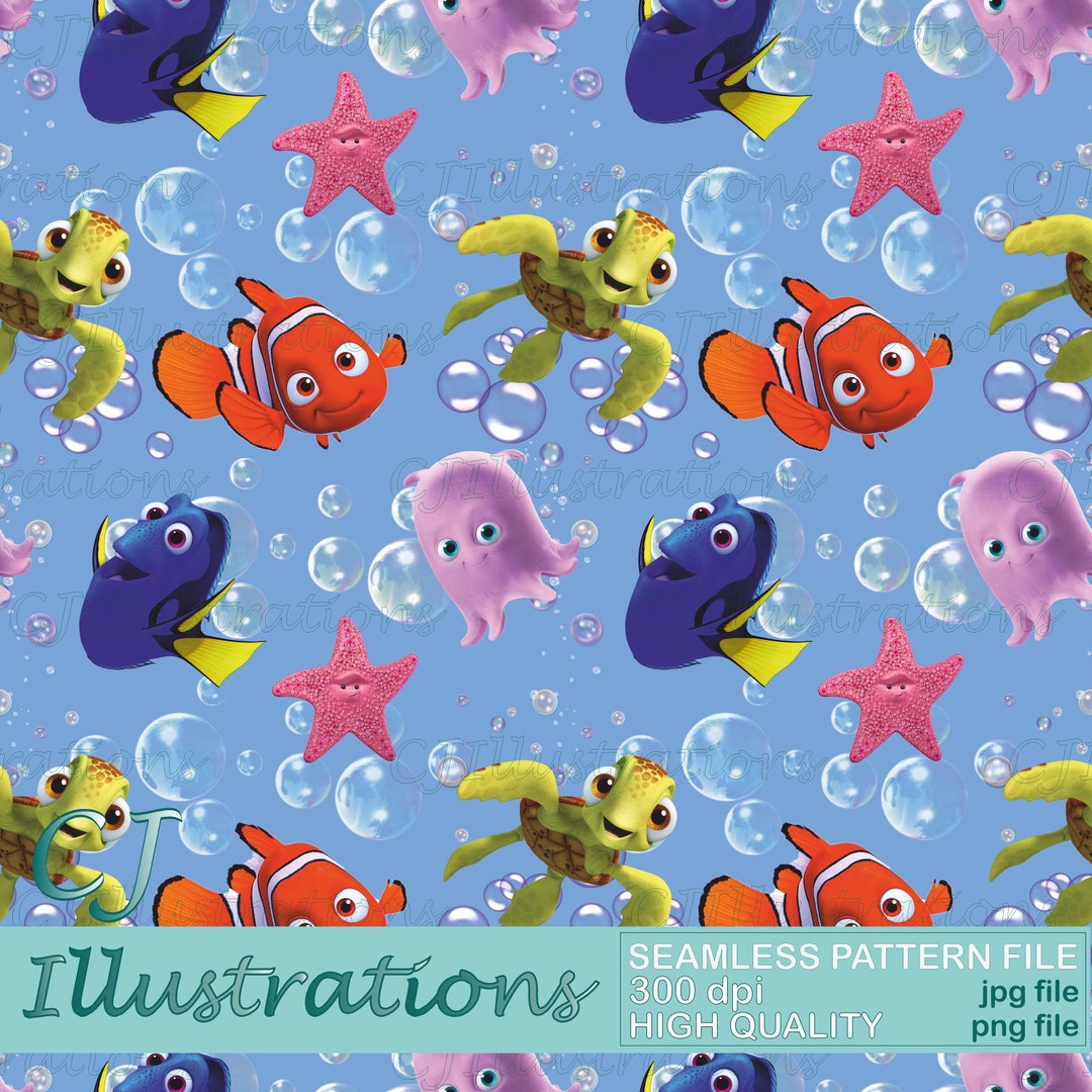 Cute Nemo Seamless Pattern DIGITAL DOWNLOAD Commercial Use Printable Digital Paper Background ...