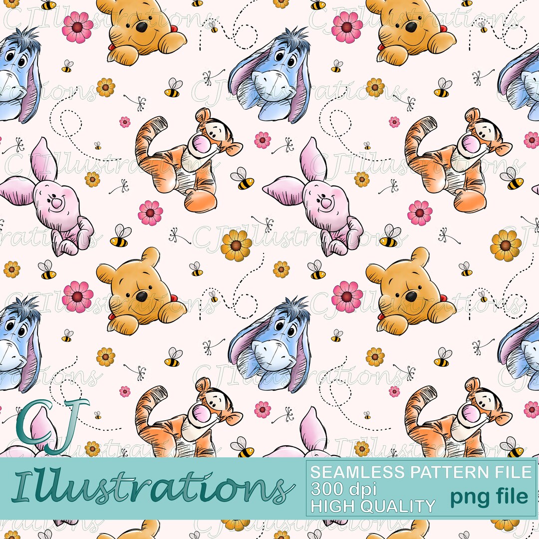 Sketch Winnie the Pooh Seamless Pattern DIGITAL DOWNLOAD Commercial ...