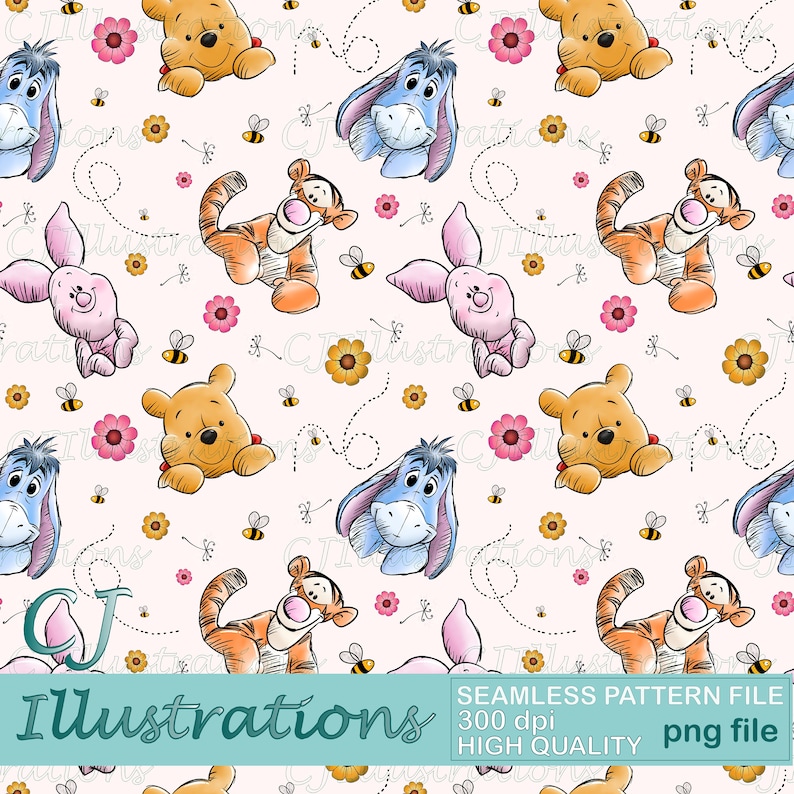 Sketch Winnie the Pooh Seamless Pattern DIGITAL DOWNLOAD Commercial ...