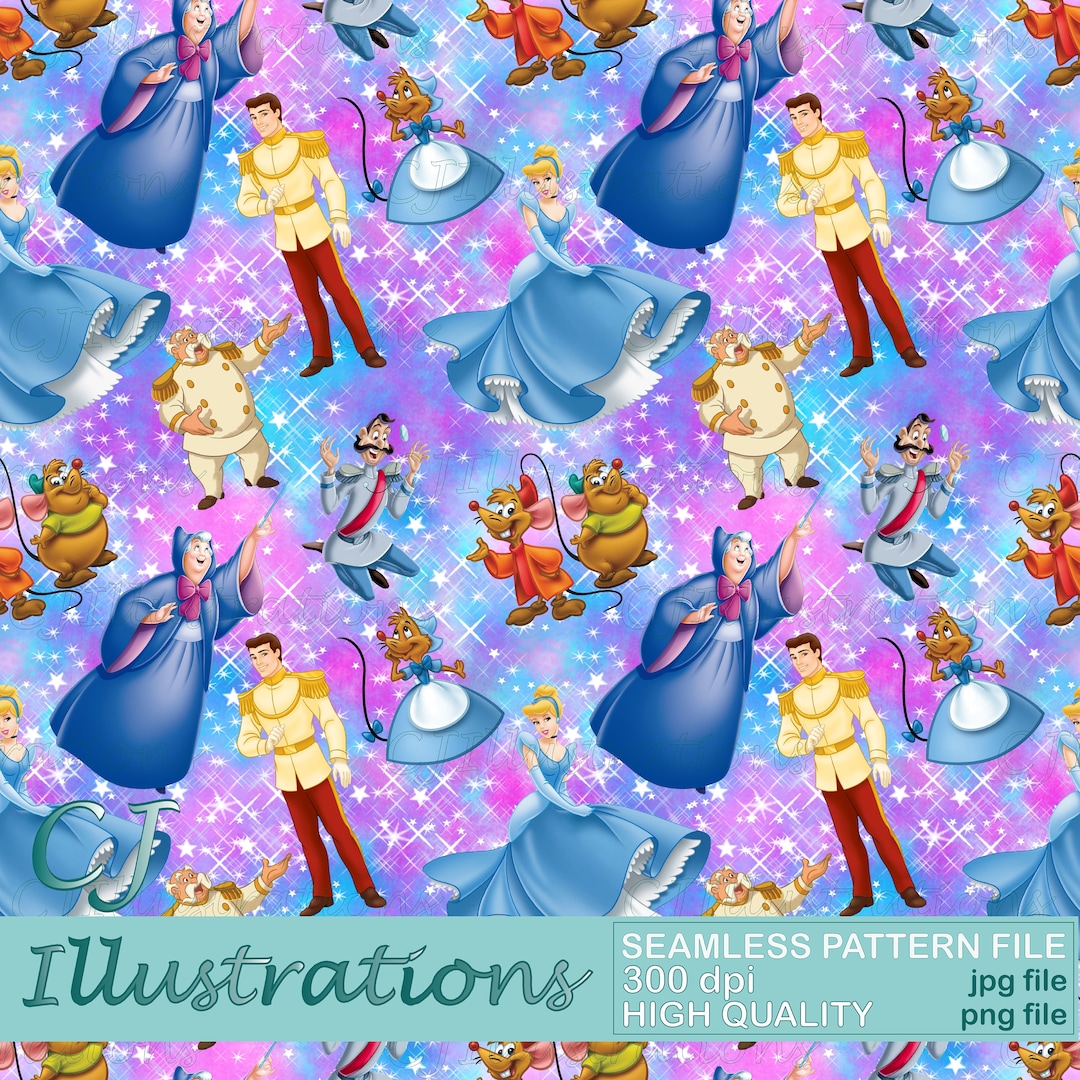 Cinderella Princess Seamless Pattern DIGITAL DOWNLOAD Commercial Use ...