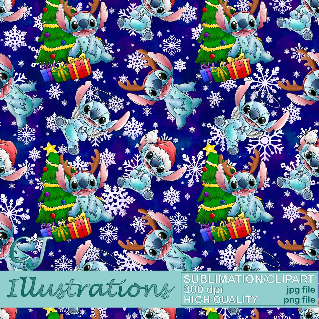 Cute Reindeer Santa Stitch Seamless Pattern Sublimation Design Digital ...