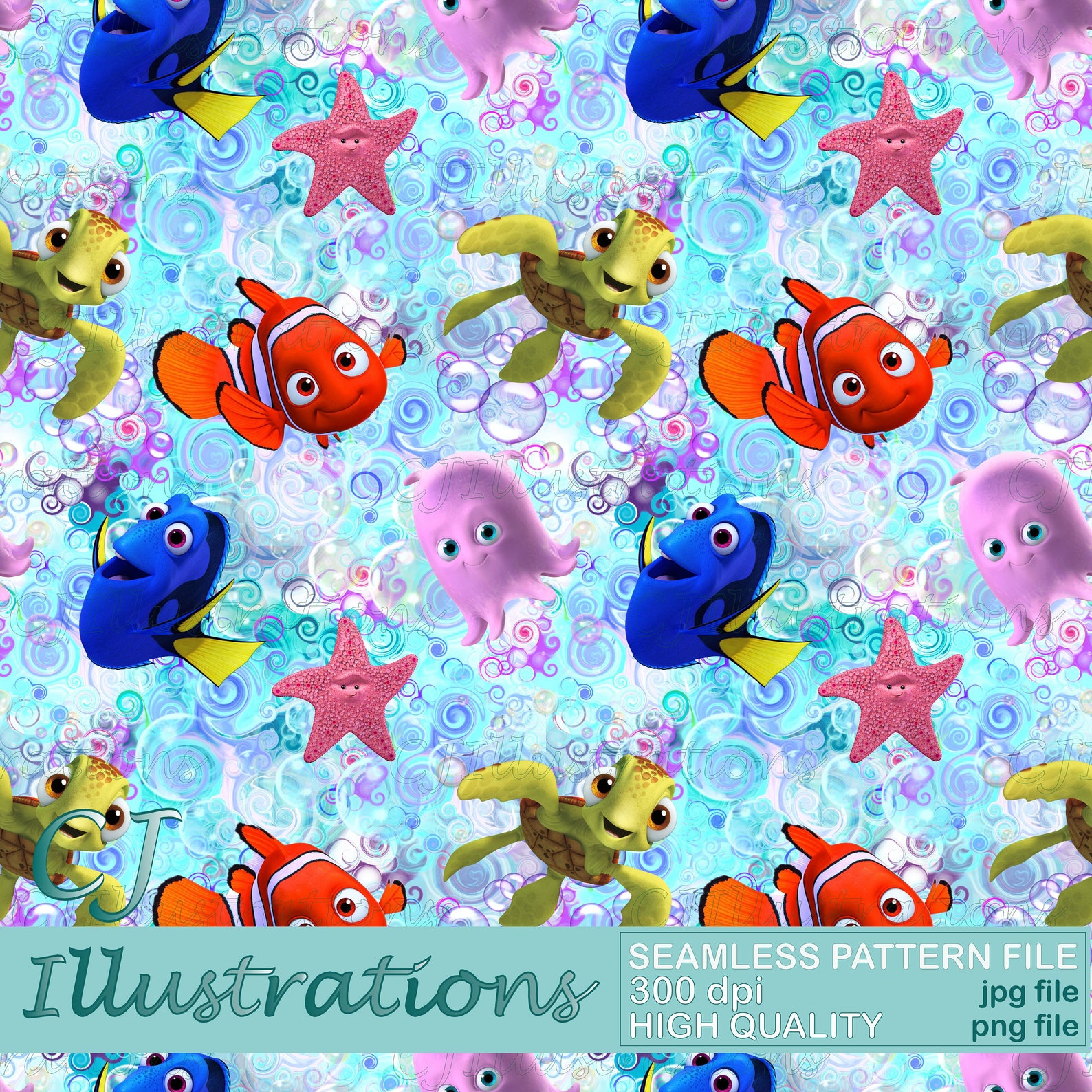 Cute Nemo Seamless Pattern DIGITAL DOWNLOAD Commercial Use Printable ...