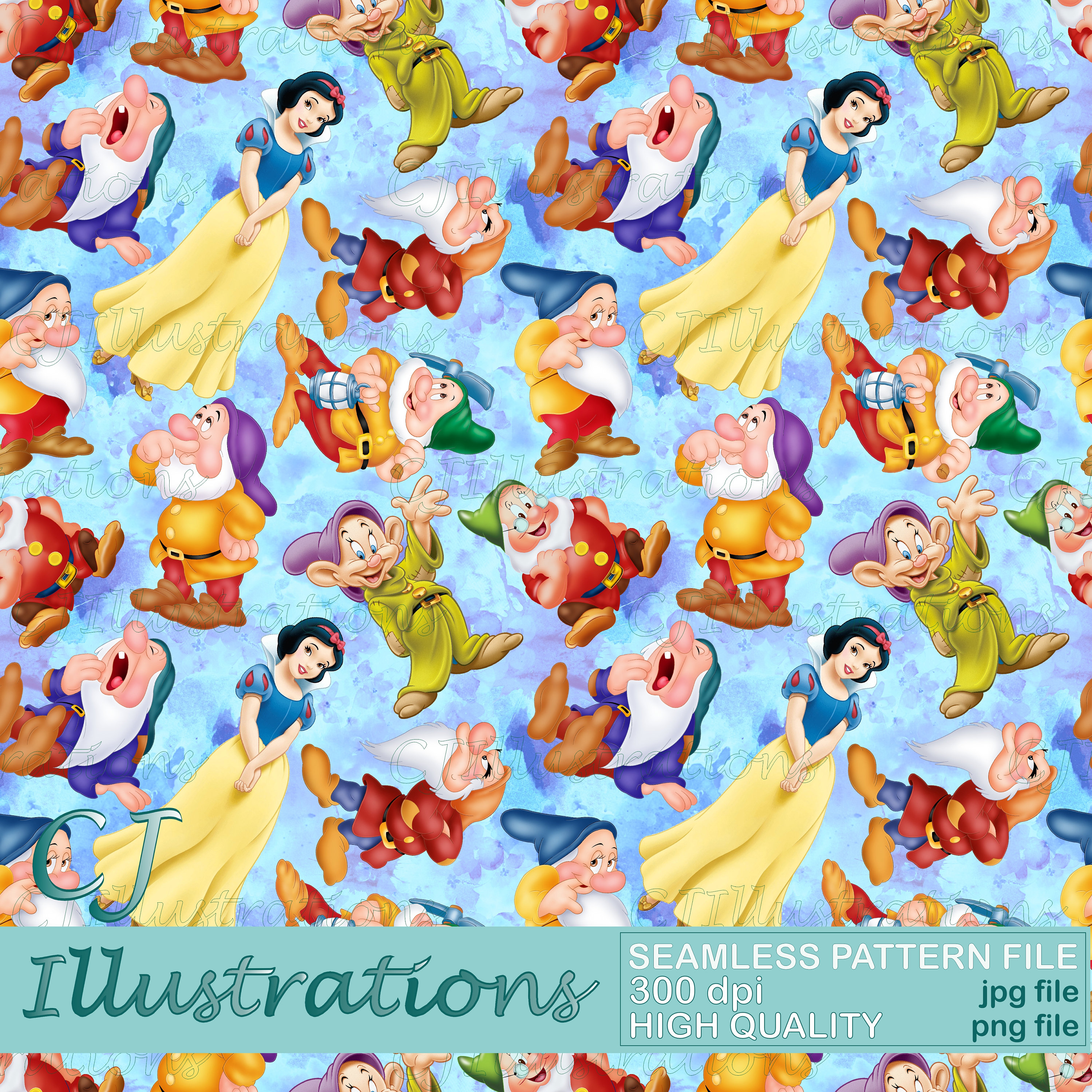 Snow White Princess Seamless Pattern DIGITAL DOWNLOAD Commercial Use ...