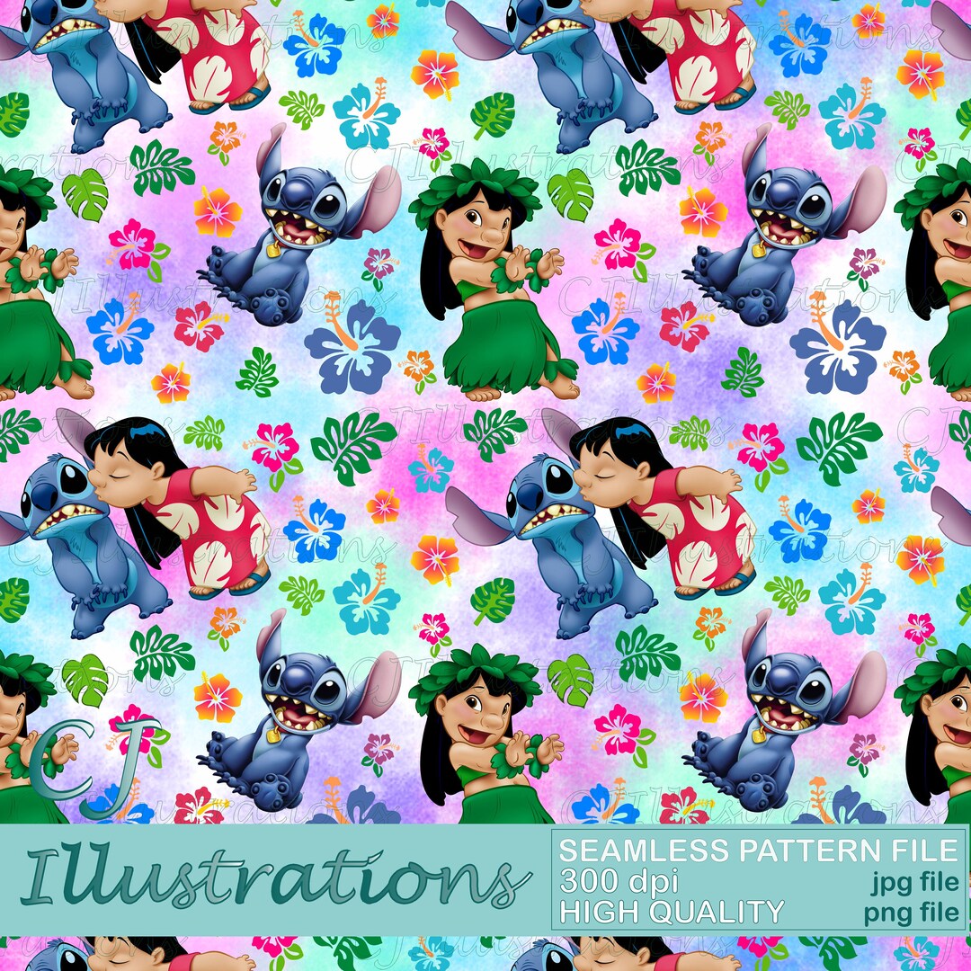 Cute Lilo and Stitch Seamless Pattern DIGITAL DOWNLOAD Commercial Use ...
