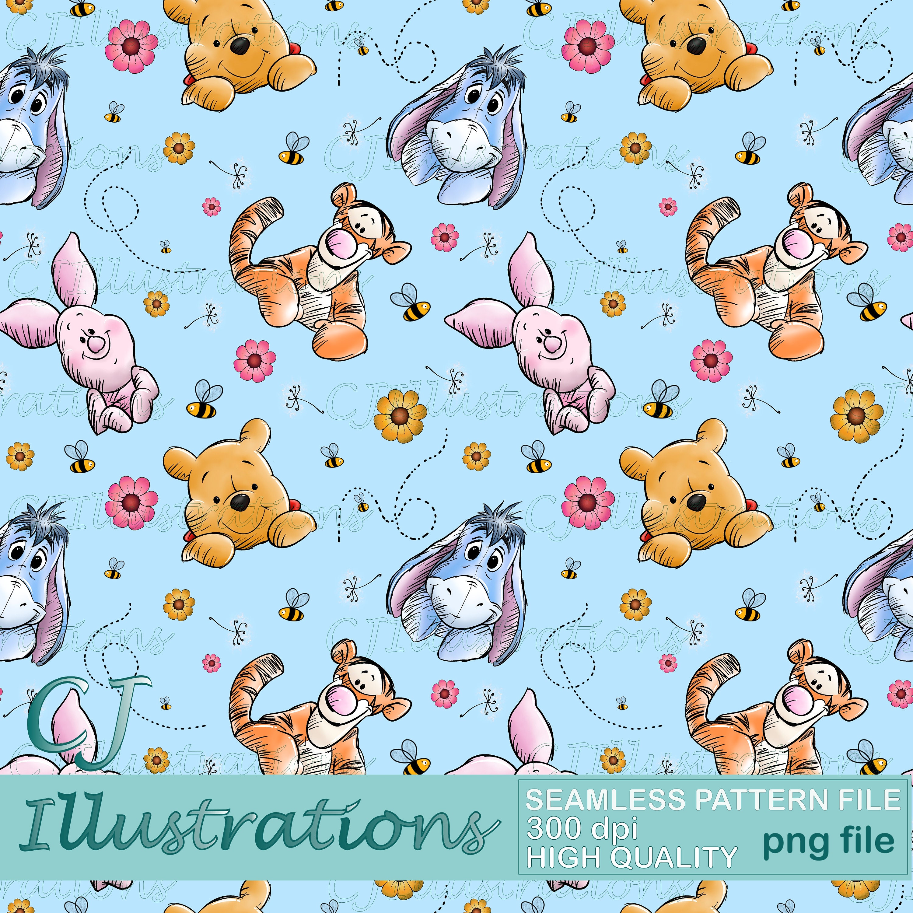 Sketch Winnie the Pooh Seamless Pattern DIGITAL DOWNLOAD Commercial ...