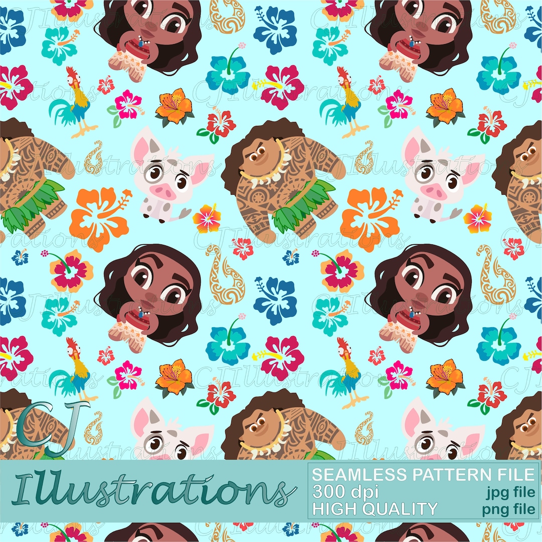 Cute Moana Maui Seamless Pattern DIGITAL DOWNLOAD Commercial Use ...