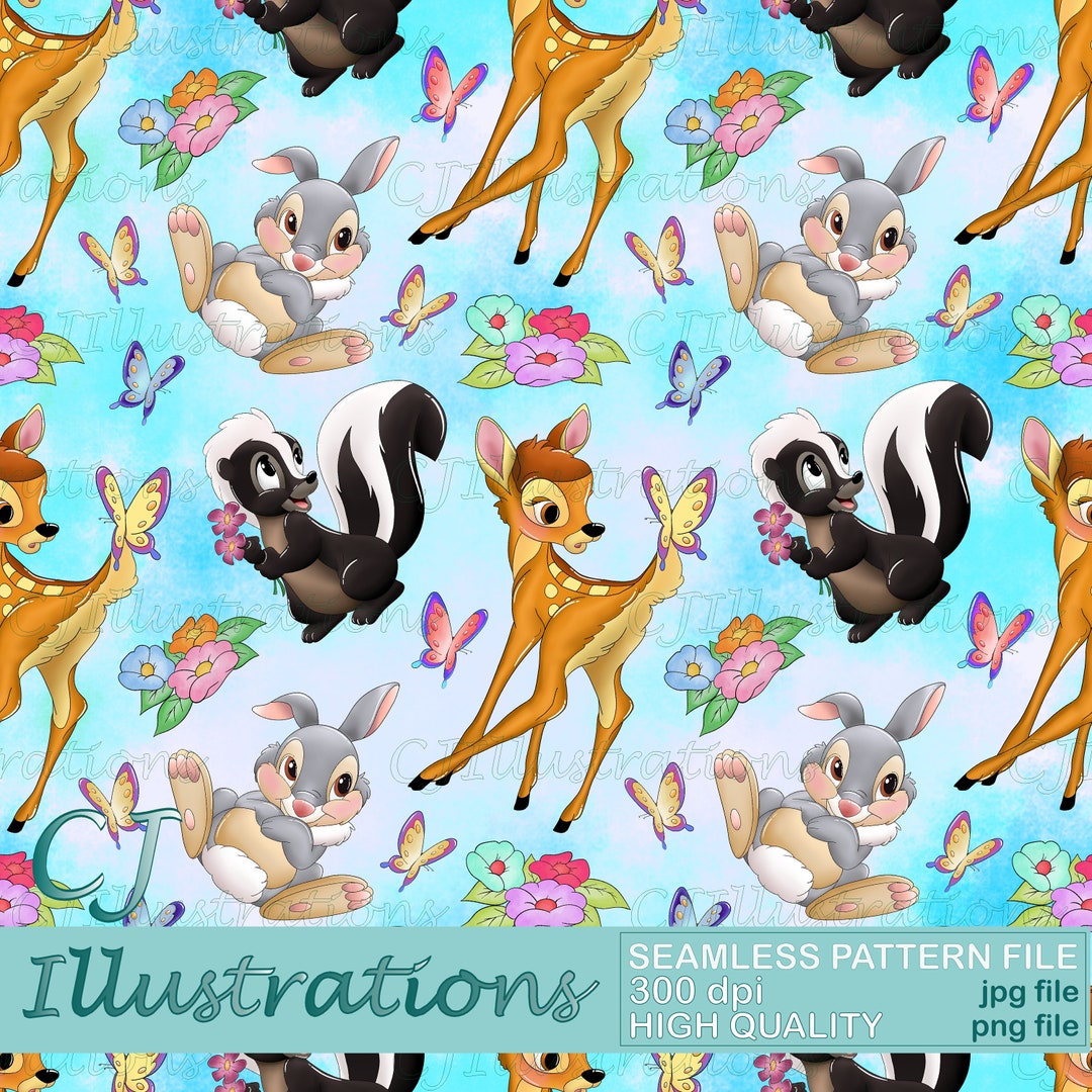 Cute Bambi Seamless Pattern DIGITAL DOWNLOAD Commercial Use Printable ...