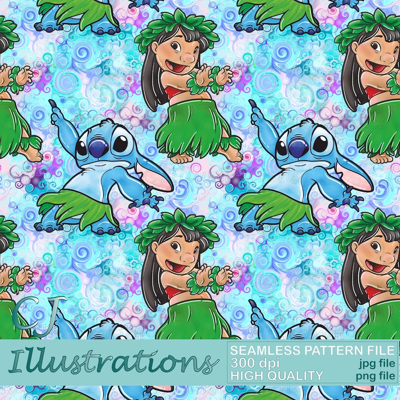 Cute Lilo and Stitch Seamless Pattern DIGITAL DOWNLOAD Commercial Use ...