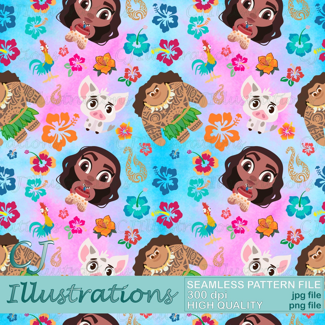 Cute Moana Maui Seamless Pattern DIGITAL DOWNLOAD Commercial Use ...