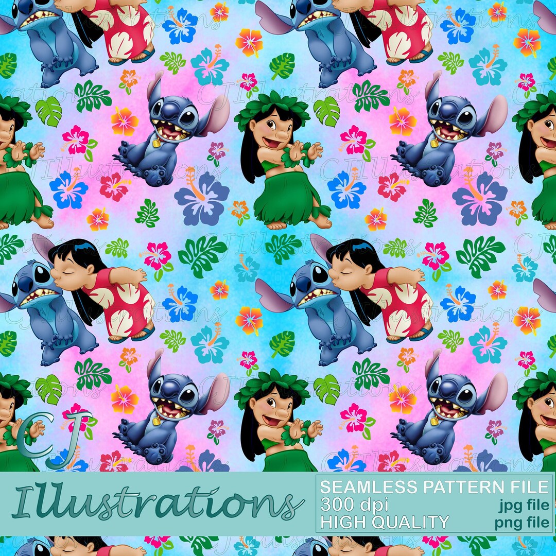 Cute Lilo and Stitch Seamless Pattern DIGITAL DOWNLOAD - Etsy