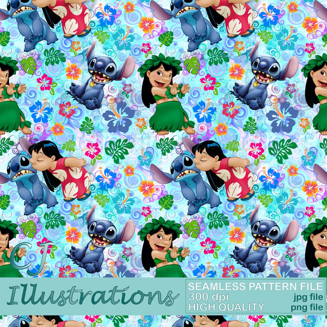 Cute Lilo and Stitch Seamless Pattern DIGITAL DOWNLOAD Commercial Use ...