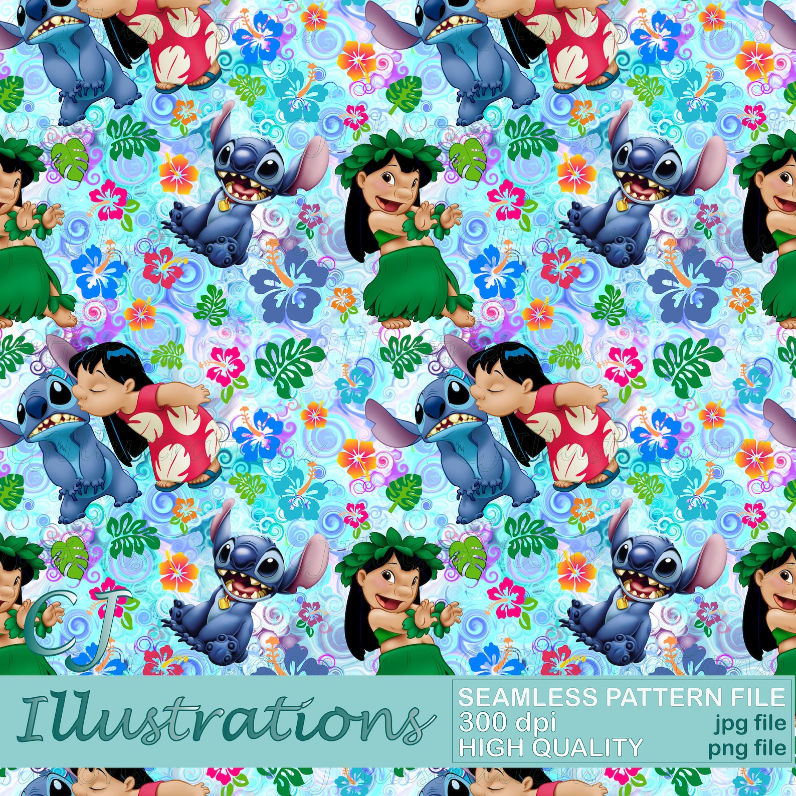Cute Lilo and Stitch Seamless Pattern DIGITAL DOWNLOAD Commercial Use ...