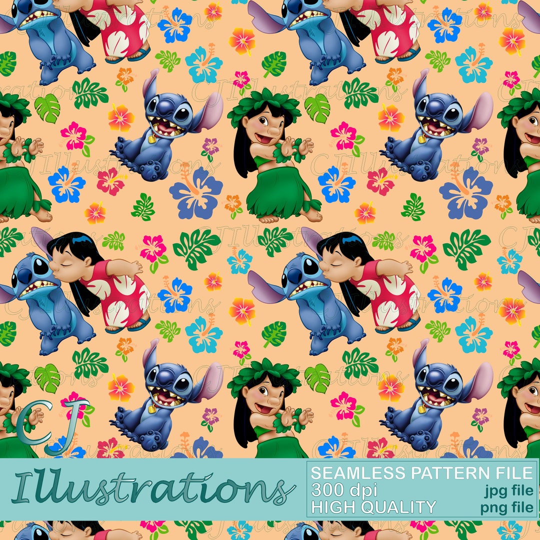 Cute Lilo and Stitch Seamless Pattern DIGITAL DOWNLOAD Commercial Use ...