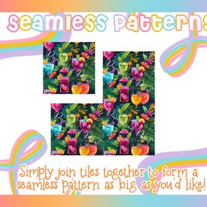 12 Seamless Glowing Neon Digital, Dark Neon Patterns, Printable ...