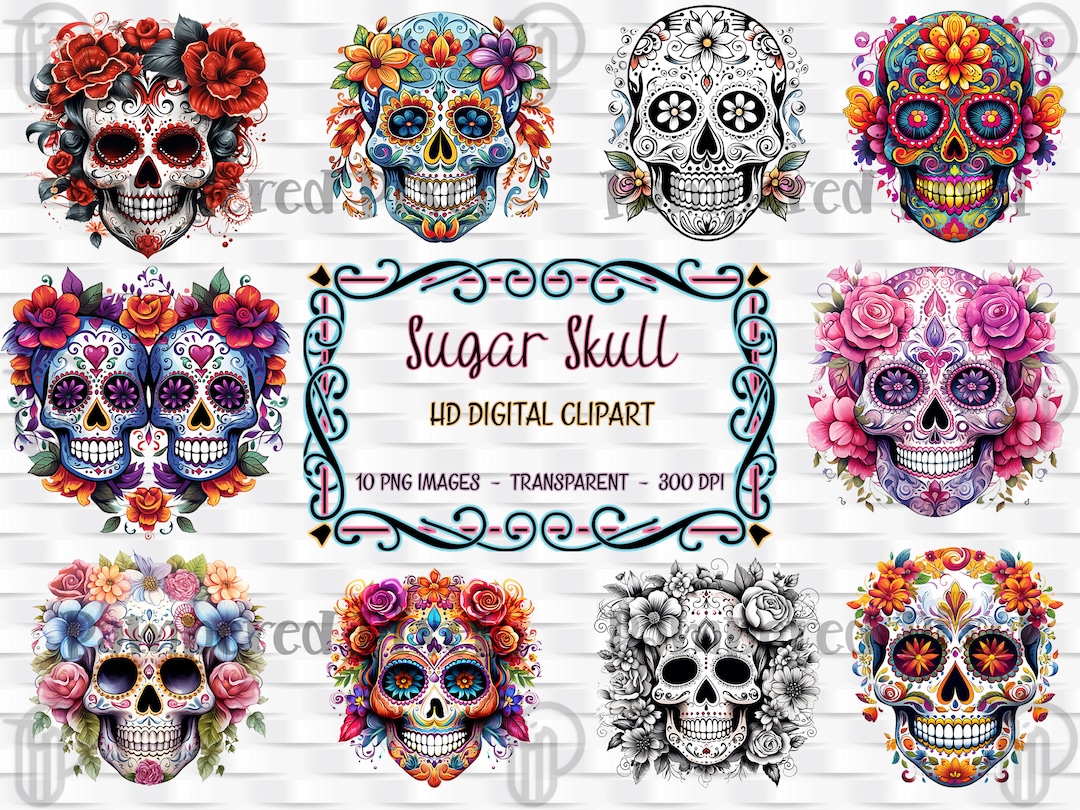 10 Sugar Skull Clipart, Candy Skull Clip Art, Skull Clip Art, Instant ...