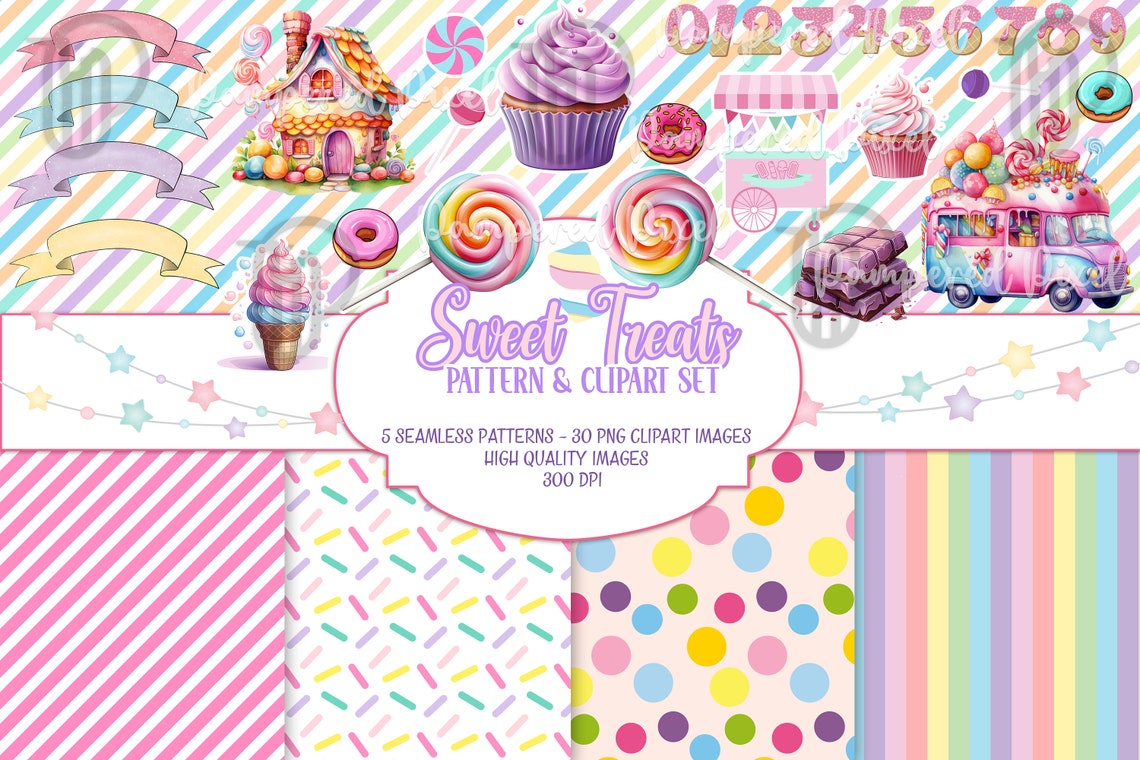 Candyland Seamless Pattern and Clipart Set, Candy Clipart, Candy ...