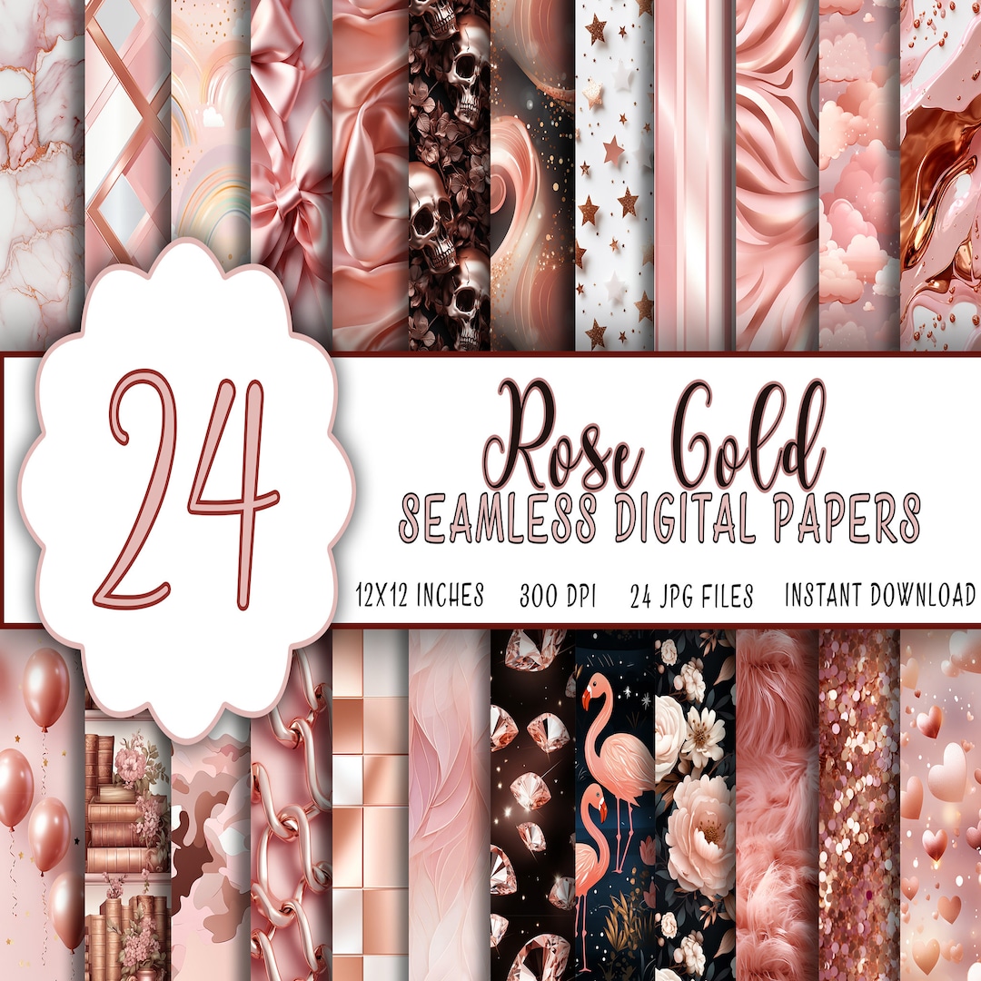 24 Rose Gold Digital Paper, Scrapbook Paper, Blush Pink, Rose Sparkle ...