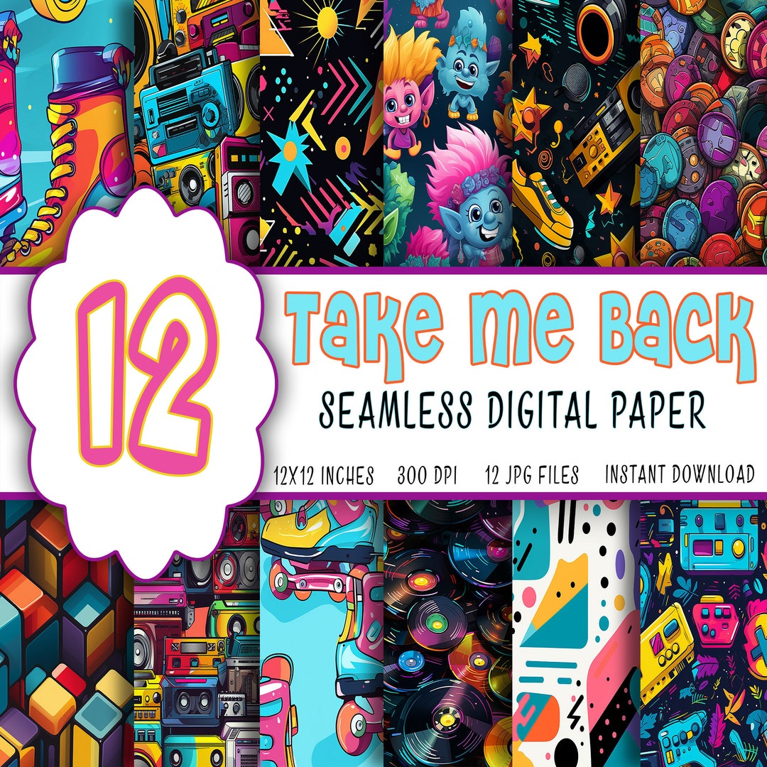 12 90's Seamless Patterns, Scrapbooking, Wallpaper, 90s Retro Paper ...