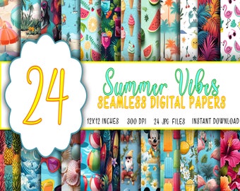 Summer Digital Paper Set/ Beach Digital Paper/ Fruits Digital Paper ...