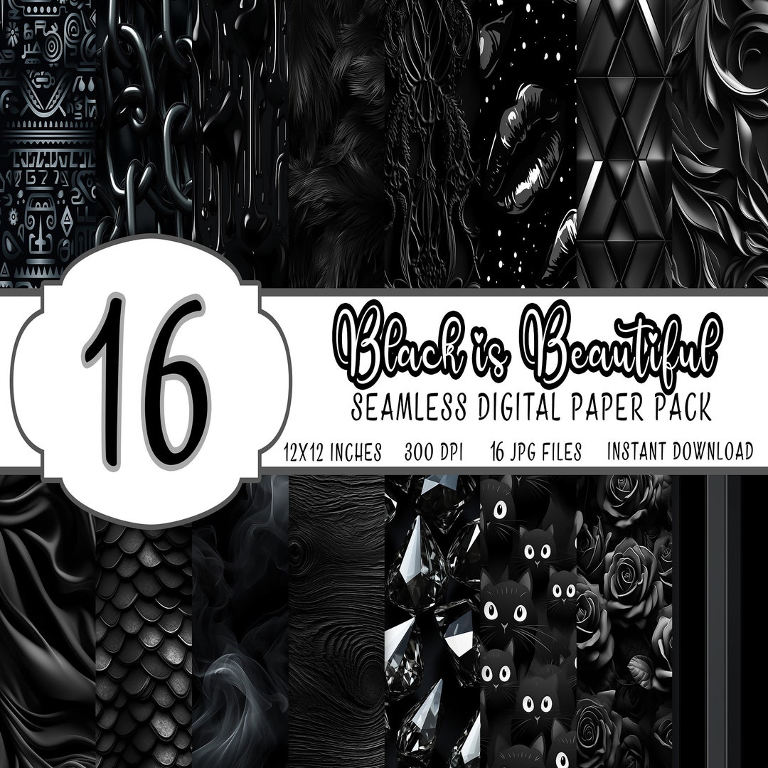 16 Black Digital Paper, Black Foil Paper, Black Glitter, Seamless Black ...