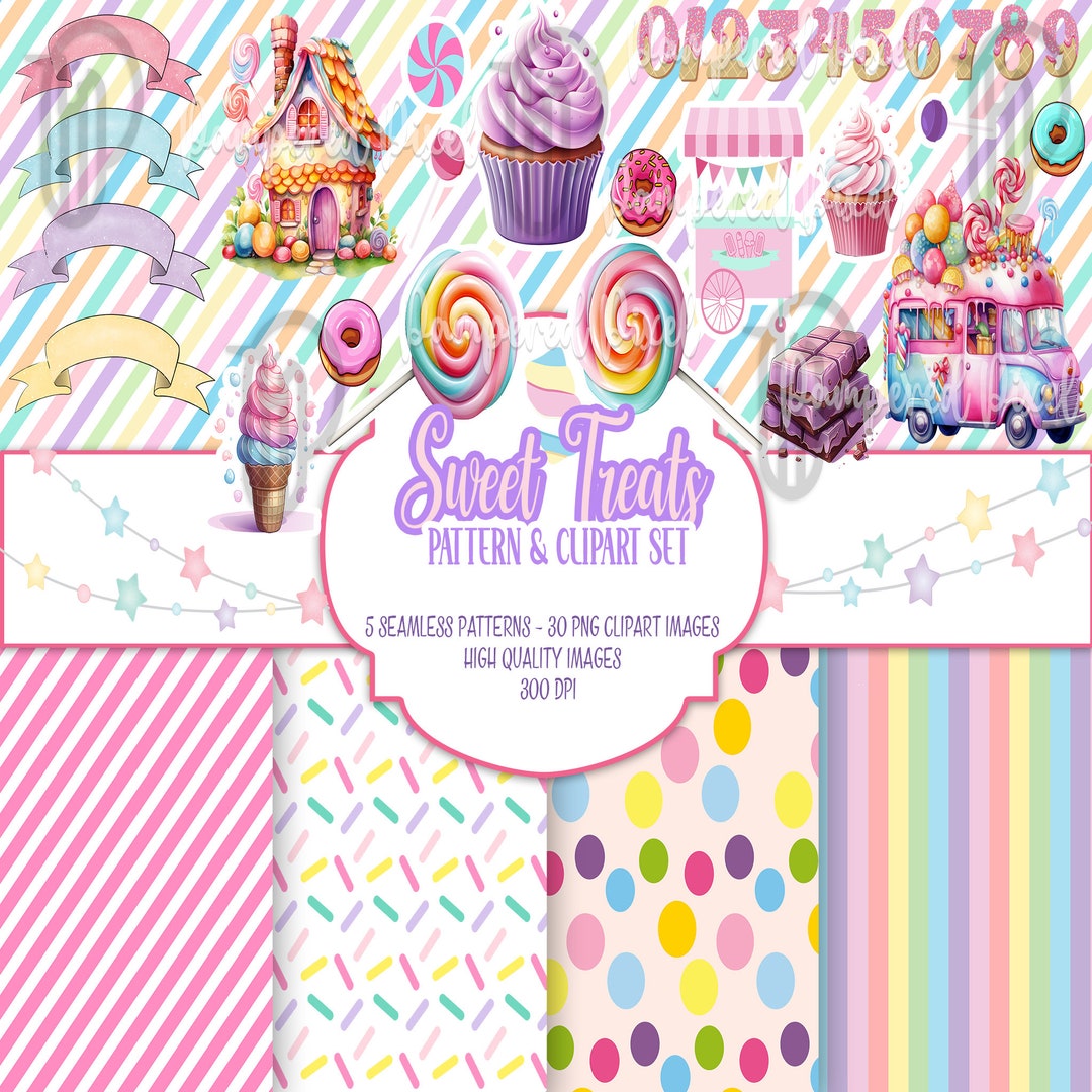 Candyland Seamless Pattern and Clipart Set, Candy Clipart, Candy ...