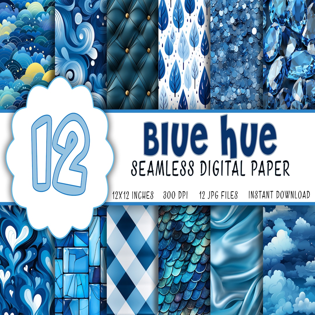 12 Luxury Royal Blue Digital Paper, Seamless Blue Scrapbook Paper ...
