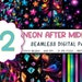 12 Seamless Glowing Neon Digital, Dark Neon Patterns, Printable ...