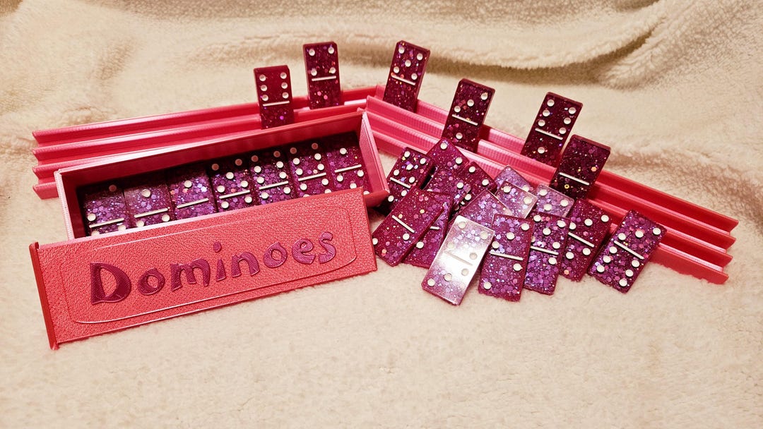 Silk Pink Dominoes 2 FREE Holders Double 6, 28 Tile Set read ...