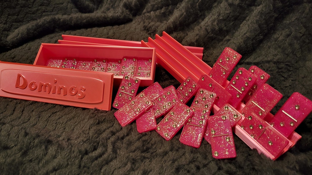 Pink Dominos and Box With Chrome Color Dots & Box 2 FREE Holders Double ...