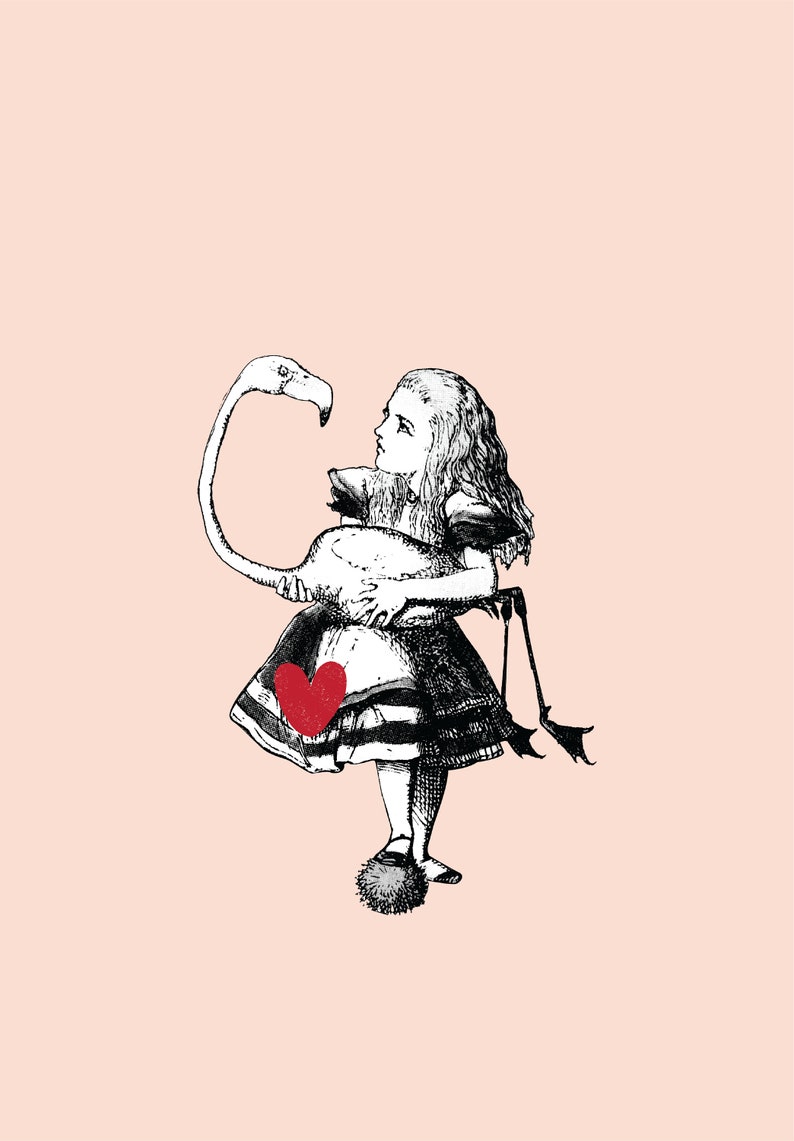 Vintage Alice in Wonderland Digital Print- Alice & Flamingo - Etsy