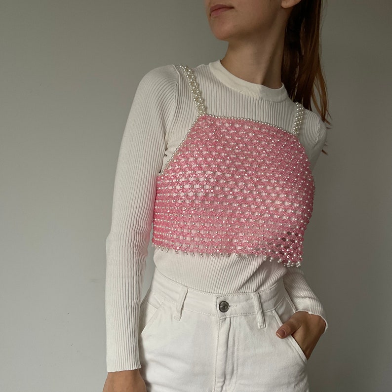 Romantic Cute Pink Beaded Crop Top Wedding Party Festive Accessories ...