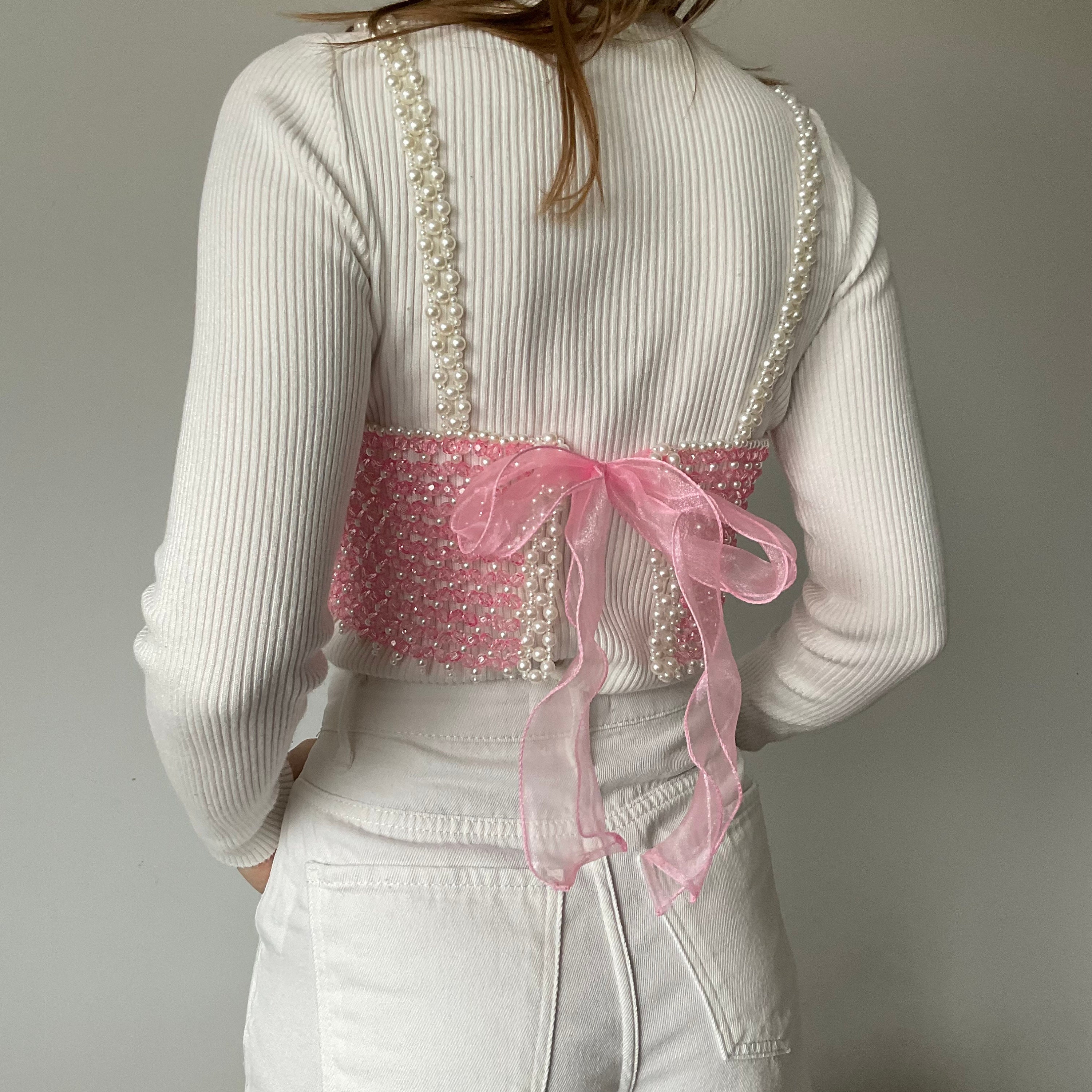 Romantic Cute Pink Beaded Crop Top Wedding Party Festive Accessories ...