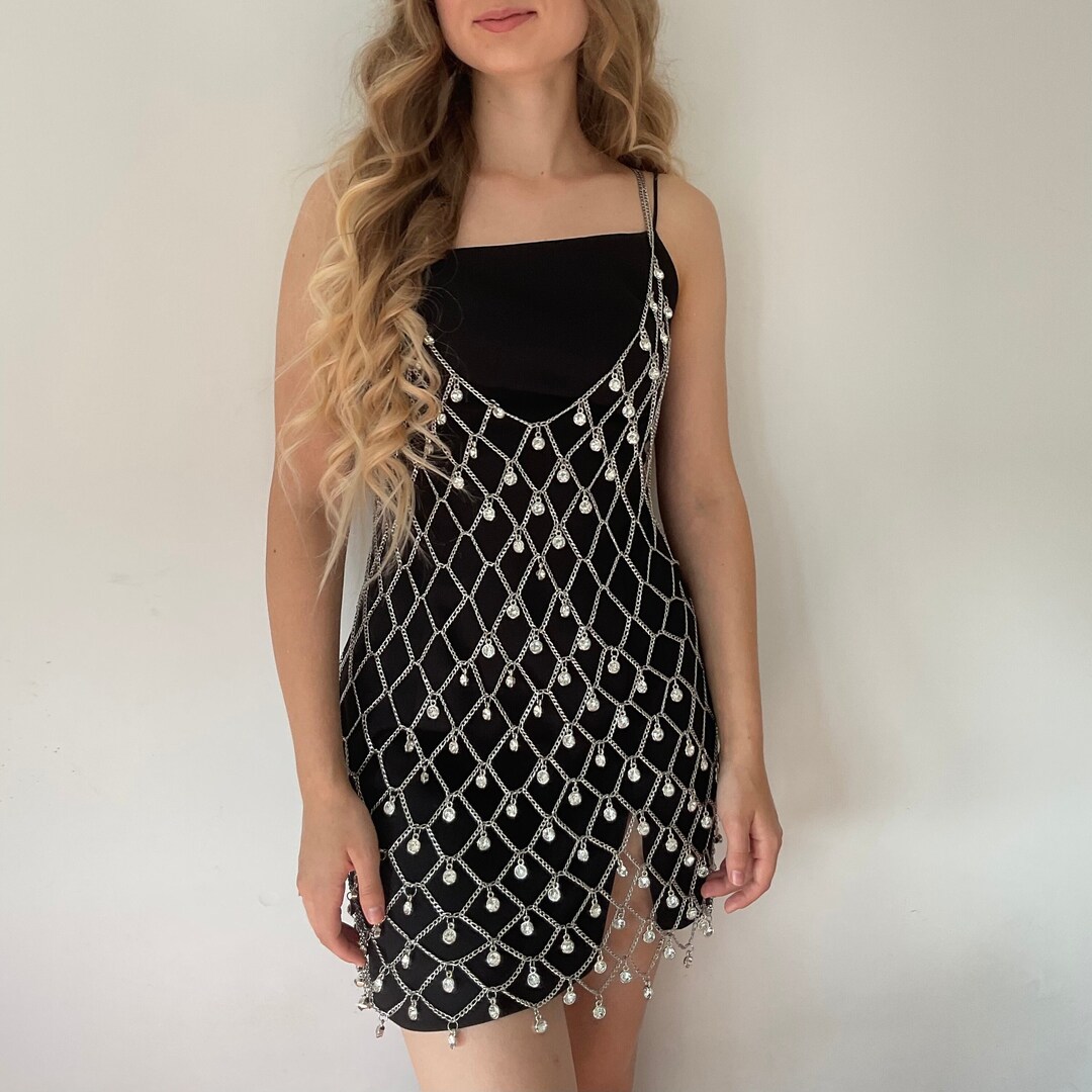 Luxurious Elegant Rhinestone Chain Dress Unique Silver Body Jewelry ...